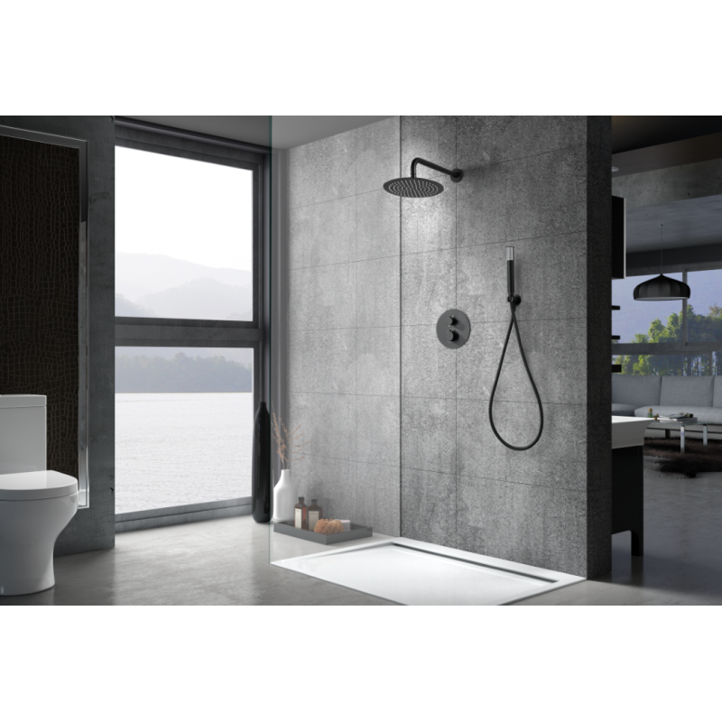 GENOVA SHOWER KIT SOFFIONE WITH 2-WAY THERMOSTATIC MIXER + BLACK MATT ...