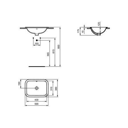 IDEAL STANDARD CONNECT - 500 MM COUNTERTOP RECESSED BASIN WITHOUT HOLE...