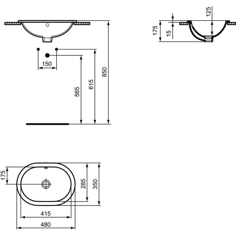 IDEAL STANDARD CONNECT - 480 MM OVAL COUNTERTOP RECESSED BASIN ...